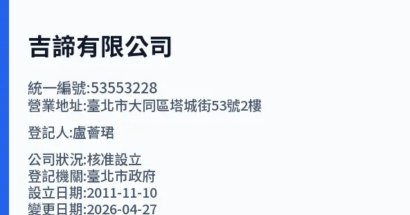 吉諦有限公司的照片-統編 53553228(臺北市) 公司登記資料與營業項目詳細圖表