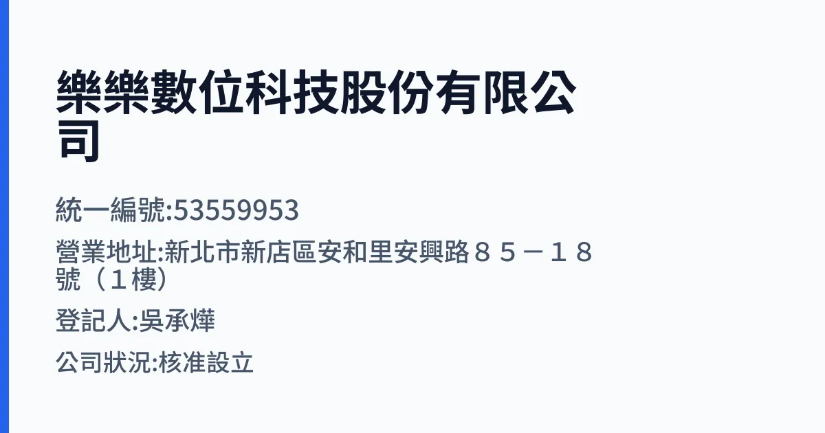 樂樂數位科技股份有限公司 - 統編 53559953(新北市) 公司登記資料與營業項目詳細圖表