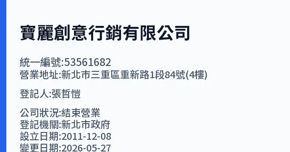 寶麗創意行銷有限公司的照片-統編 53561682(新北市) 公司登記資料與營業項目詳細圖表