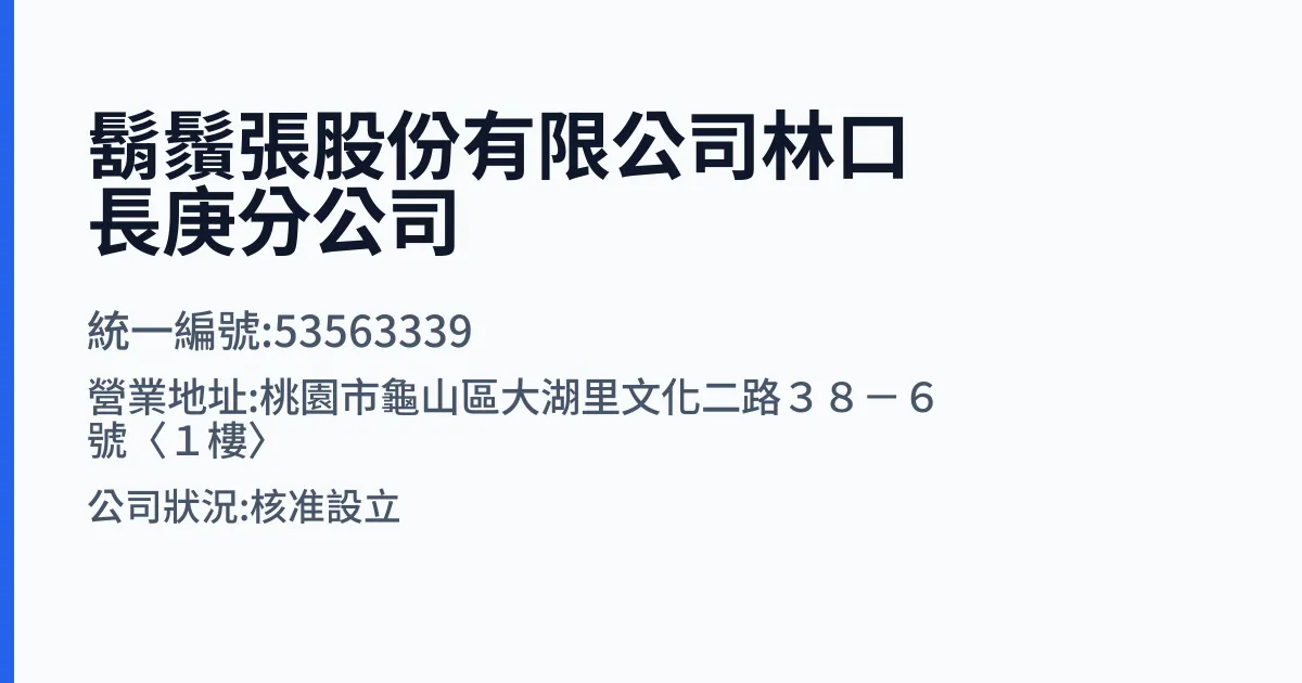 鬍鬚張股份有限公司林口長庚分公司 - 統編 53563339(桃園市) 公司登記資料與營業項目詳細圖表