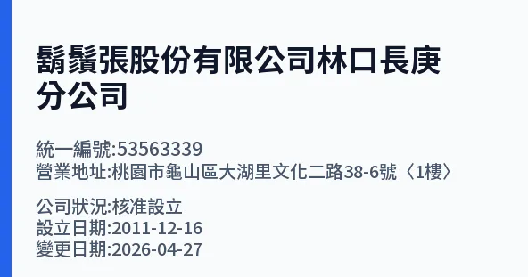 鬍鬚張股份有限公司林口長庚分公司的照片-統編 53563339(桃園市) 公司登記資料與營業項目詳細圖表
