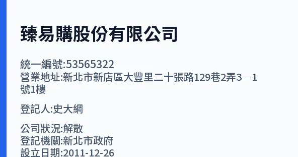 臻易購股份有限公司的照片-統編 53565322(新北市) 公司登記資料與營業項目詳細圖表