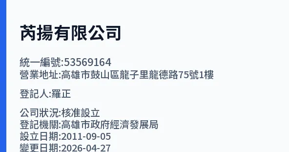 芮揚有限公司的照片-統編 53569164(高雄市) 公司登記資料與營業項目詳細圖表