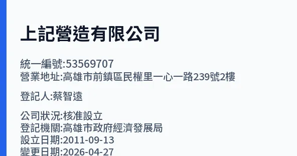 上記營造有限公司的照片-統編 53569707(高雄市) 公司登記資料與營業項目詳細圖表