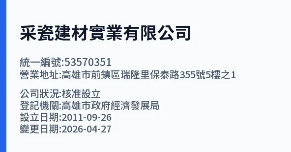 采瓷建材實業有限公司的照片-統編 53570351(高雄市) 公司登記資料與營業項目詳細圖表