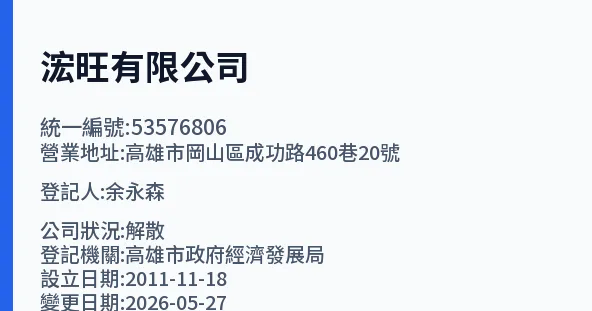 浤旺有限公司的照片-統編 53576806(高雄市) 公司登記資料與營業項目詳細圖表