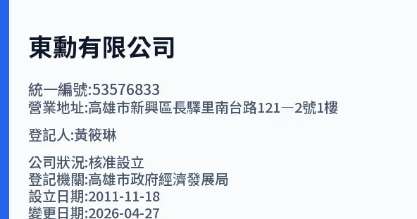東勳有限公司的照片-統編 53576833(高雄市) 公司登記資料與營業項目詳細圖表