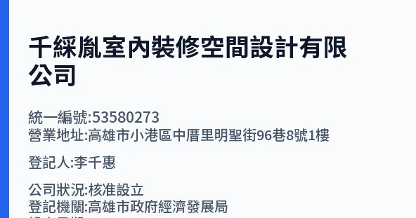 千綵胤室內裝修空間設計有限公司的照片-統編 53580273(高雄市) 公司登記資料與營業項目詳細圖表