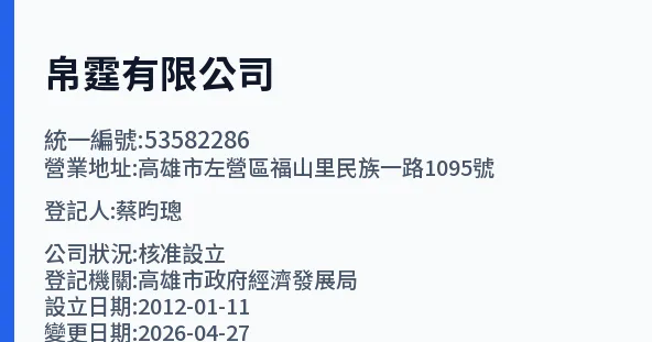 帛霆有限公司的照片-統編 53582286(高雄市) 公司登記資料與營業項目詳細圖表