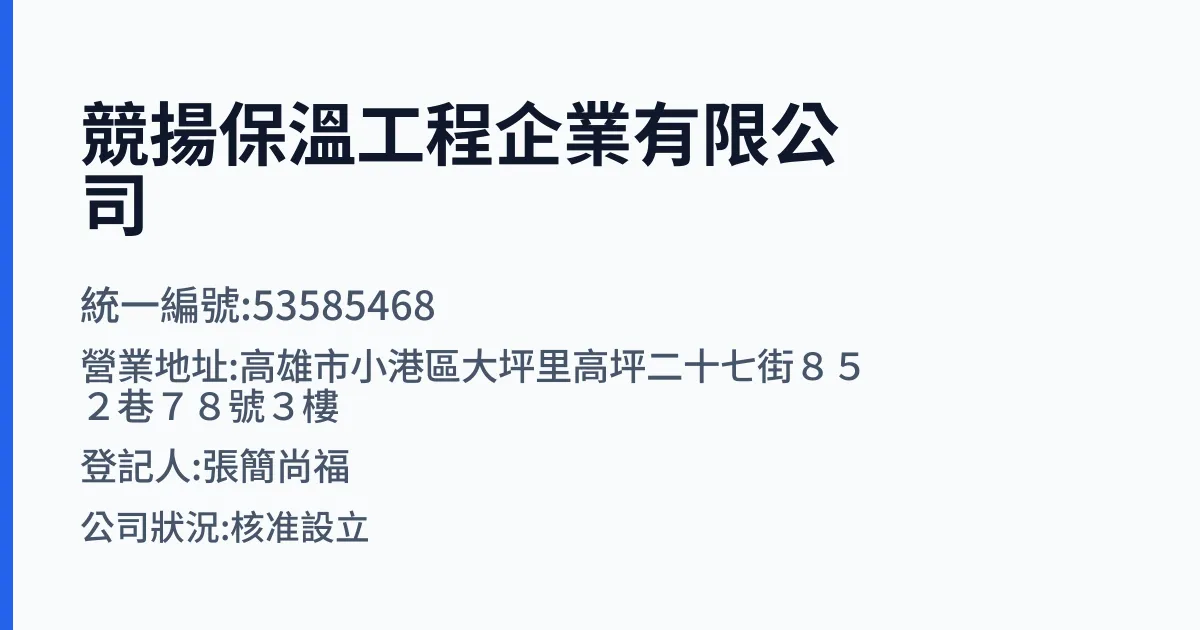 競揚保溫工程企業有限公司 - 統編 53585468(高雄市) 公司登記資料與營業項目詳細圖表
