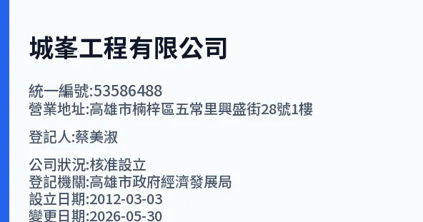 城峯工程有限公司的照片-統編 53586488(高雄市) 公司登記資料與營業項目詳細圖表