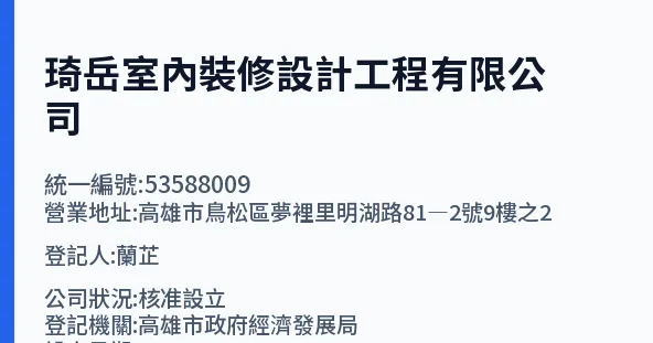 琦岳室內裝修設計工程有限公司的照片-統編 53588009(高雄市) 公司登記資料與營業項目詳細圖表