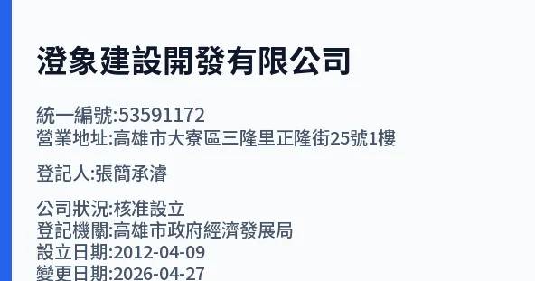澄象建設開發有限公司的照片-統編 53591172(高雄市) 公司登記資料與營業項目詳細圖表