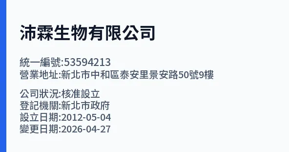 沛霖生物有限公司的照片-統編 53594213(新北市) 公司登記資料與營業項目詳細圖表