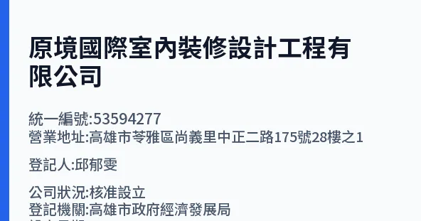 原境國際室內裝修設計工程有限公司的照片-統編 53594277(高雄市) 公司登記資料與營業項目詳細圖表