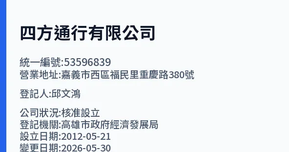 四方通行有限公司的照片-統編 53596839(嘉義市) 公司登記資料與營業項目詳細圖表