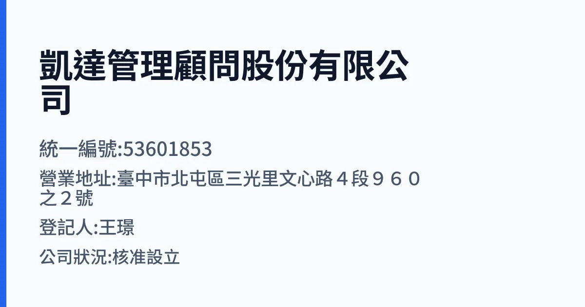 凱達管理顧問股份有限公司 - 統編 53601853（臺中市） 公司登記資料與營業項目詳細圖表