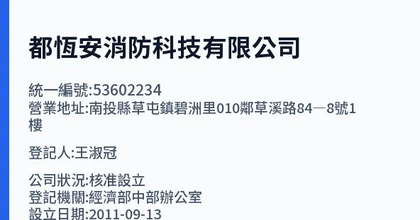 都恆安消防科技有限公司的照片-統編 53602234(南投縣) 公司登記資料與營業項目詳細圖表