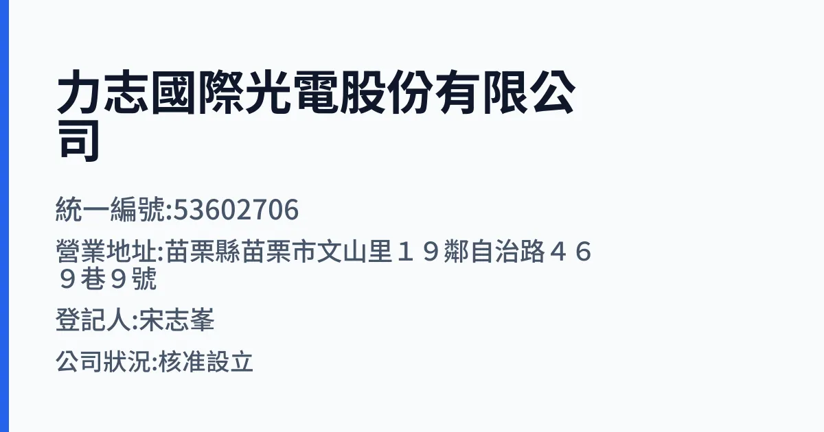 力志國際光電股份有限公司 - 統編 53602706（苗栗縣） 公司登記資料與營業項目詳細圖表