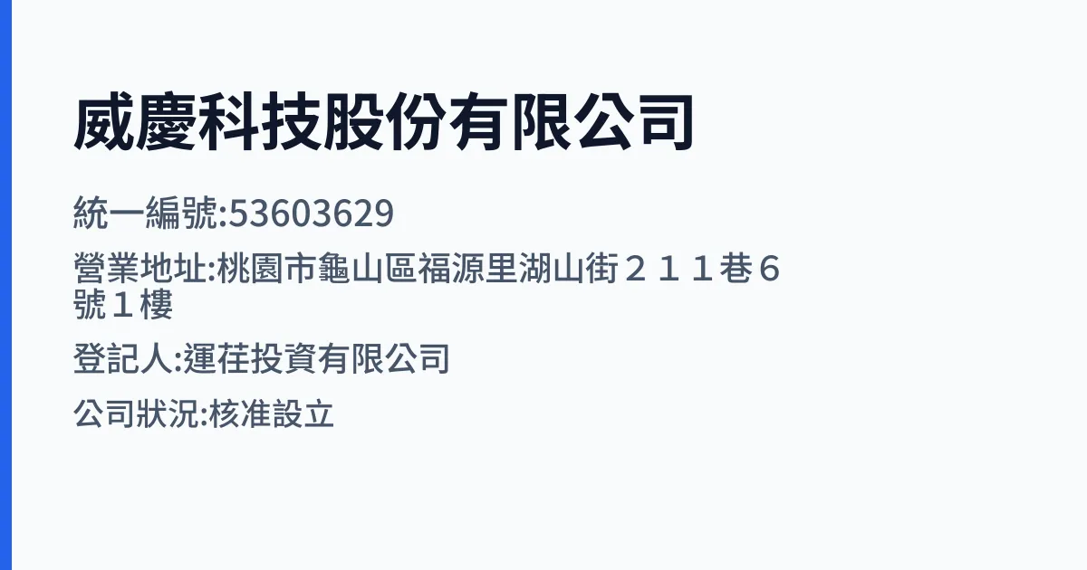 威慶科技股份有限公司 - 統編 53603629(桃園市) 公司登記資料與營業項目詳細圖表