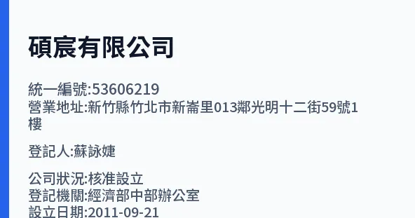 碩宸有限公司的照片-統編 53606219(新竹縣) 公司登記資料與營業項目詳細圖表