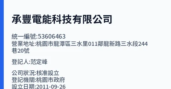 承豐電能科技有限公司的照片-統編 53606463(桃園市) 公司登記資料與營業項目詳細圖表