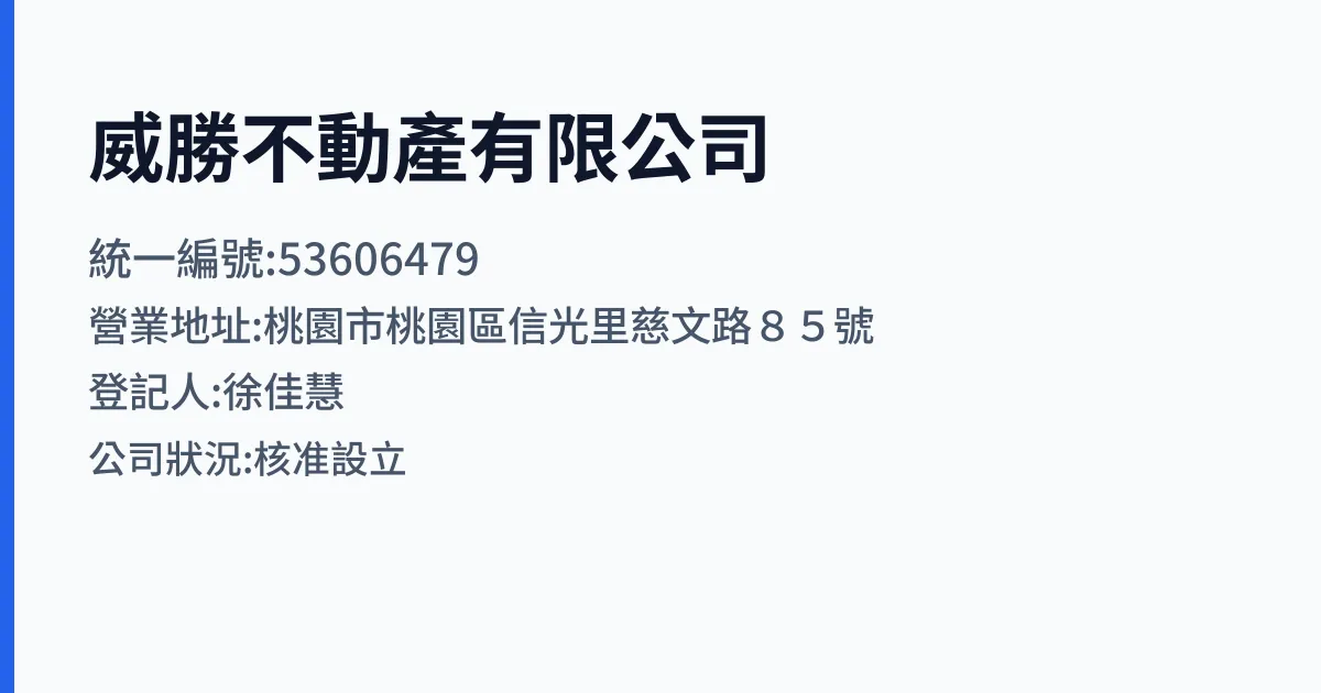 威勝不動產有限公司 - 統編 53606479(桃園市) 公司登記資料與營業項目詳細圖表