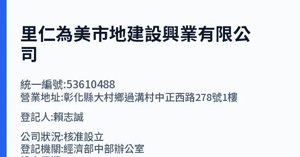 里仁為美市地建設興業有限公司的照片-統編 53610488(彰化縣) 公司登記資料與營業項目詳細圖表