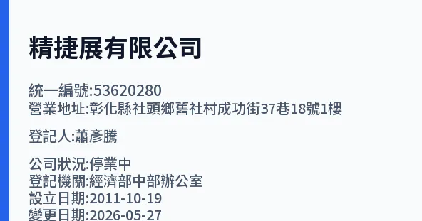 精捷展有限公司的照片-統編 53620280(彰化縣) 公司登記資料與營業項目詳細圖表