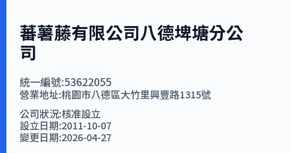蕃薯藤有限公司八德埤塘分公司的照片-統編 53622055(桃園市) 公司登記資料與營業項目詳細圖表