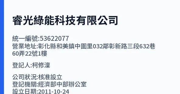 睿光綠能科技有限公司的照片-統編 53622077(彰化縣) 公司登記資料與營業項目詳細圖表