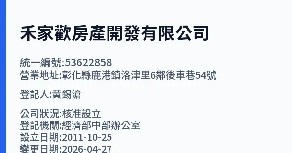 禾家歡房產開發有限公司的照片-統編 53622858(彰化縣) 公司登記資料與營業項目詳細圖表