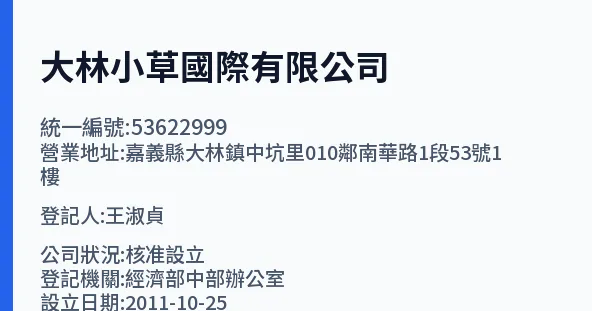 大林小草國際有限公司的照片-統編 53622999(嘉義縣) 公司登記資料與營業項目詳細圖表
