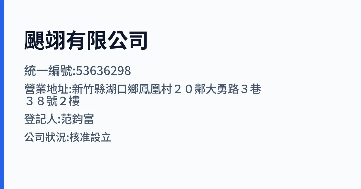 颶翊有限公司 - 統編 53636298(新竹縣) 公司登記資料與營業項目詳細圖表