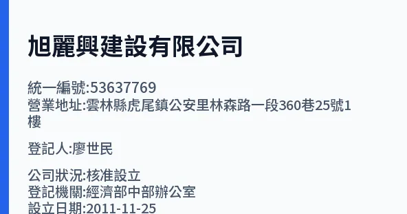 旭麗興建設有限公司的照片-統編 53637769(雲林縣) 公司登記資料與營業項目詳細圖表