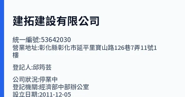 建拓建設有限公司的照片-統編 53642030(彰化縣) 公司登記資料與營業項目詳細圖表