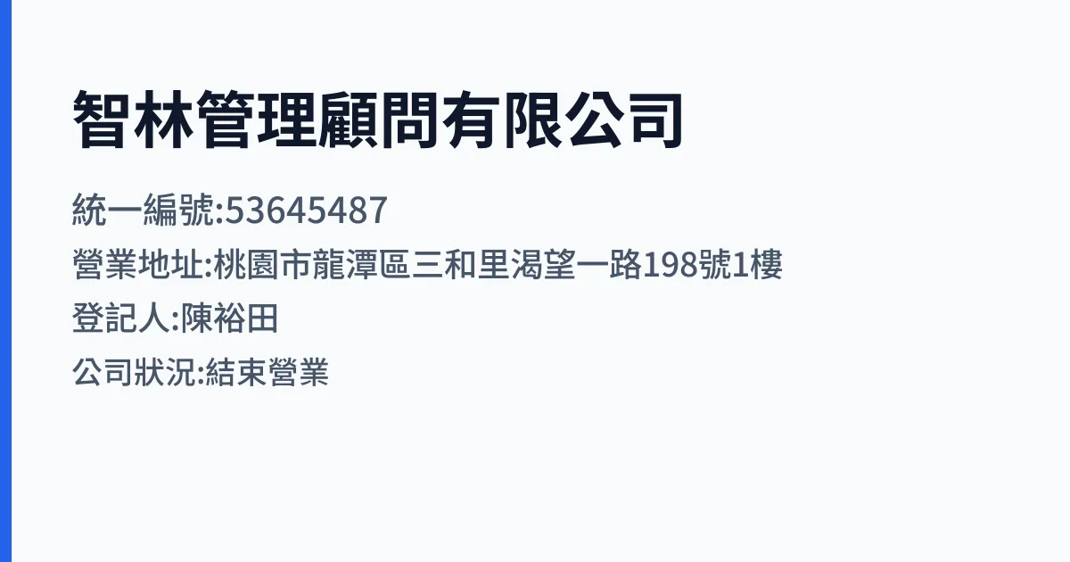 智林管理顧問有限公司 - 統編 53645487(桃園市) 公司登記資料與營業項目詳細圖表