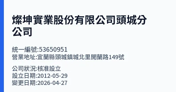 燦坤實業股份有限公司頭城分公司的照片-統編 53650951(宜蘭縣) 公司登記資料與營業項目詳細圖表
