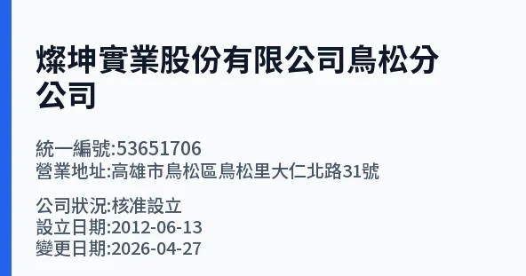 燦坤實業股份有限公司鳥松分公司的照片-統編 53651706(高雄市) 公司登記資料與營業項目詳細圖表