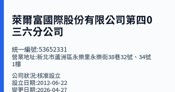 萊爾富國際股份有限公司第四0三六分公司的照片-統編 53652331(新北市) 公司登記資料與營業項目詳細圖表