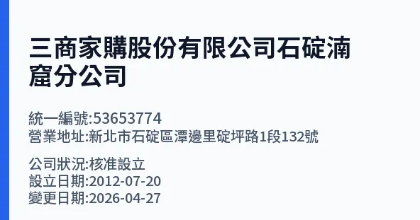 三商家購股份有限公司石碇湳窟分公司的照片-統編 53653774(新北市) 公司登記資料與營業項目詳細圖表