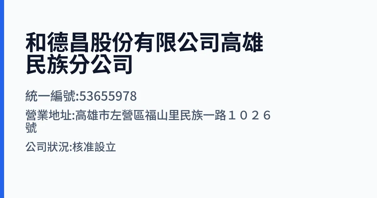 和德昌股份有限公司高雄民族分公司 - 統編 53655978(高雄市) 公司登記資料與營業項目詳細圖表