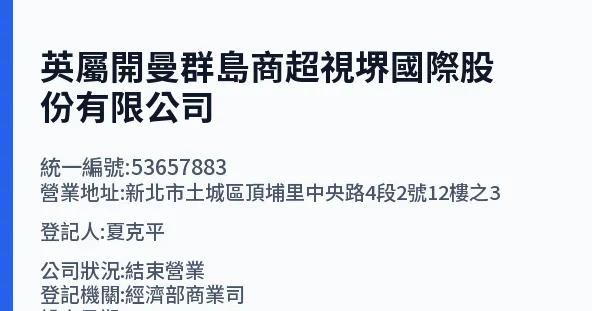 英屬開曼群島商超視堺國際股份有限公司的照片-統編 53657883(新北市) 公司登記資料與營業項目詳細圖表