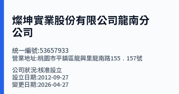 燦坤實業股份有限公司龍南分公司的照片-統編 53657933(桃園市) 公司登記資料與營業項目詳細圖表