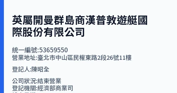 英屬開曼群島商漢普敦遊艇國際股份有限公司的照片-統編 53659550(臺北市) 公司登記資料與營業項目詳細圖表