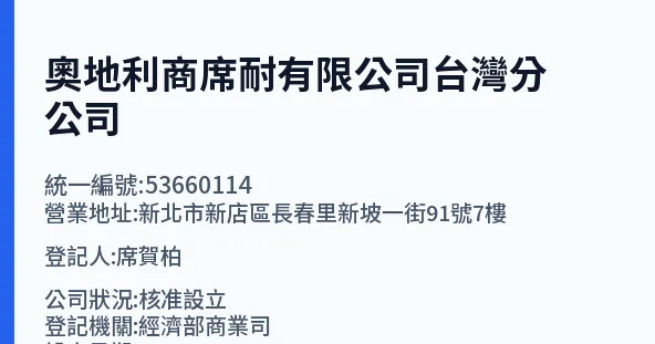 奧地利商席耐有限公司台灣分公司的照片-統編 53660114(新北市) 公司登記資料與營業項目詳細圖表