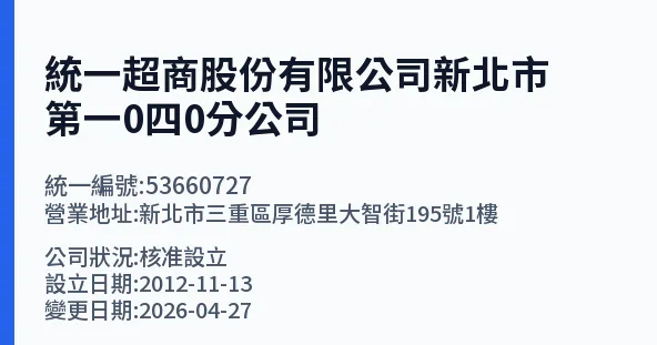 統一超商股份有限公司新北市第一0四0分公司的照片-統編 53660727(新北市) 公司登記資料與營業項目詳細圖表