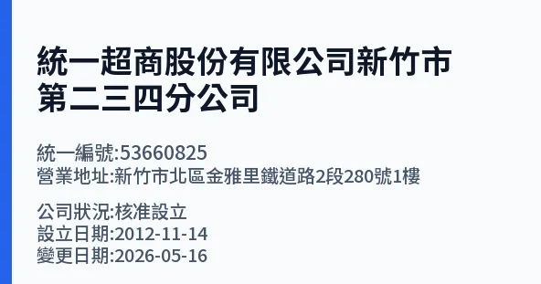 統一超商股份有限公司新竹市第二三四分公司的照片-統編 53660825(新竹市) 公司登記資料與營業項目詳細圖表