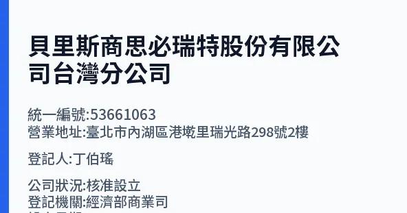 貝里斯商思必瑞特股份有限公司台灣分公司的照片-統編 53661063(臺北市) 公司登記資料與營業項目詳細圖表