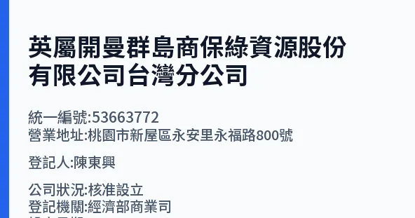 英屬開曼群島商保綠資源股份有限公司台灣分公司的照片-統編 53663772(桃園市) 公司登記資料與營業項目詳細圖表